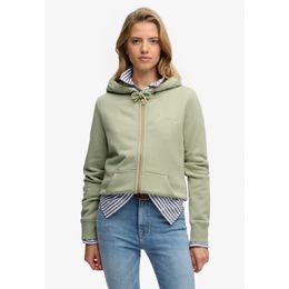 Kapuzensweatjacke Superdry "Essential Logo Ziphood Hb", Damen, Gr. XL, dusty sage, Sweatware, Obermaterial: 70% Baumwolle, 30% Polyester, unifarben, normal, Rundhals, Rippb&uuml;ndchen, Sweatjacken Kapuzensweatjacke, Mit Logostickerei
