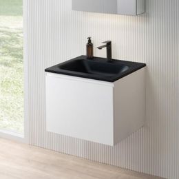 rivea Dia Unterschrank B: 61 cm mit 1 Auszug, Waschtisch mit 1 Hahnloch schwarz matt,, BR0036WM+BR0048BM,