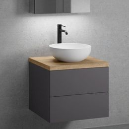 neoro n50 Unterschrank B: 60 cm mit 2 Ausz&uuml;gen, Waschtisch &Oslash; 45 cm wei&szlig; matt,, BN0106WM+BN0421GR+BN0401W1,