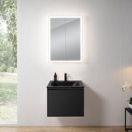 rivea Dia Unterschrank B: 61 cm mit 1 Auszug, Waschtisch mit 1 Hahnloch schwarz matt, mit n60 Spiegelschrank f&uuml;r die Schweiz,,