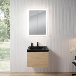 rivea Dia Unterschrank B: 61 cm mit 1 Auszug, Waschtisch mit 1 Hahnloch schwarz matt, mit n60 Spiegelschrank f&uuml;r die Schweiz,,