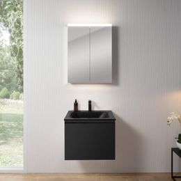 rivea Dia Unterschrank B: 61 cm mit 1 Auszug, Waschtisch mit 1 Hahnloch schwarz matt, mit n50 Spiegelschrank,, BR0036BM+BR0048BM+BN0472MI,