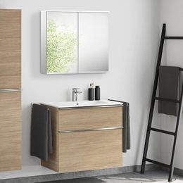 Duravit ME by Starck Waschtisch, evineo ineo4 Unterschrank B: 83 cm, mit Griff, mit Spiegelschrank f&uuml;r die Schweiz,, 233683AC00+BE0266OA+BEA041MI,