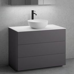 neoro n50 Unterschrank B: 100 cm mit 3 Ausz&uuml;gen, Waschtisch &Oslash; 40 cm wei&szlig; matt,, BN0064WM+BN0453GR+BN0403WH,