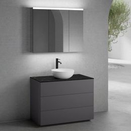 neoro n50 Unterschrank B: 100 cm mit 3 Ausz&uuml;gen, Waschtisch &Oslash; 40 cm wei&szlig; matt, mit Spiegelschrank,, BN0064WM+BN0453GR+BN0403C2+BN0474MI,