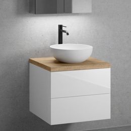 neoro n50 Unterschrank B: 60 cm mit 2 Ausz&uuml;gen, Waschtisch &Oslash; 45 cm wei&szlig; matt,, BN0106WM+BN0421WH+BN0401W1,