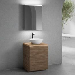 neoro n50 Unterschrank B: 60 cm mit 3 Ausz&uuml;gen, Waschtisch &Oslash; 45 cm wei&szlig; matt, mit Spiegelschrank,, BN0106WM+BN0451WL+BN0401W1+BN0472MI,