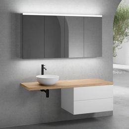 neoro n50 M&ouml;belanlage B: 160 cm, Unterschrank B: 80 cm mit 2 Ausz&uuml;gen, Waschtisch &Oslash; 45 cm wei&szlig; matt, mit Spiegelschrank,,