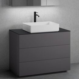 neoro n50 Unterschrank B: 100 cm mit 3 Ausz&uuml;gen, Waschtisch B: 58 cm wei&szlig; matt,, BN0065WM+BN0453GR+BN0403BM,