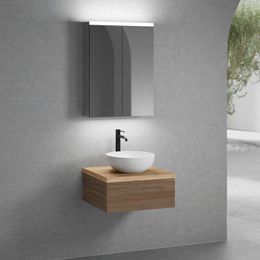 neoro n50 Unterschrank B: 60 cm mit 1 Auszug, Waschtisch &Oslash; 45 cm wei&szlig; matt, mit Spiegelschrank,, BN0106WM+BN0411WL+BN0401W1+BN0472MI,