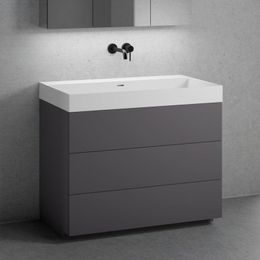 neoro n50 Unterschrank B: 100 cm mit 3 Ausz&uuml;gen, Waschtisch ohne Hahnloch wei&szlig; matt,, BN0135WM+BN0453GR,