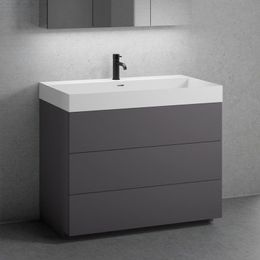 neoro n50 Unterschrank B: 100 cm mit 3 Ausz&uuml;gen, Waschtisch mit 1 Hahnloch wei&szlig; matt,, BN0139WM+BN0453GR,