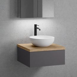 neoro n50 Unterschrank B: 60 cm mit 1 Auszug, Waschtisch &Oslash; 40 cm wei&szlig; matt,, BN0064WM+BN0411GR+BN0401W1,