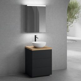 neoro n50 Unterschrank B: 60 cm mit 3 Ausz&uuml;gen, Waschtisch &Oslash; 40 cm wei&szlig; matt, mit Spiegelschrank,, BN0064WM+BN0451BM+BN0401W1+BN0472MI,