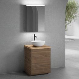 neoro n50 Unterschrank B: 60 cm mit 2 Ausz&uuml;gen, Waschtisch &Oslash; 45 cm wei&szlig; matt, mit Spiegelschrank,, BN0106WM+BN0441WL+BN0401W1+BN0472MI,