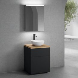 neoro n50 Unterschrank B: 60 cm mit 2 Ausz&uuml;gen, Waschtisch &Oslash; 45 cm wei&szlig; matt, mit Spiegelschrank,, BN0106WM+BN0441BM+BN0401W1+BN0472MI,