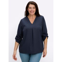 sheego Gro&szlig;e Gr&ouml;&szlig;en Longbluse mit verl&auml;ngertem R&uuml;ckenteil, blau, Gr&ouml;&szlig;e 52 - Damen