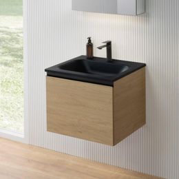 rivea Dia Unterschrank B: 61 cm mit 1 Auszug, Waschtisch mit 1 Hahnloch schwarz matt,, BR0036SO+BR0048BM,
