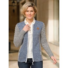 WITT Damen Strickjacke mit Lederimitat-Details, grau-rauchblau-meliert, Gr&ouml;&szlig;e 36