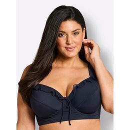 sheego Damen Bikini-Oberteil mit Mesh-Volants und Zierschleife, tiefblau, Gr&ouml;&szlig;e 46F
