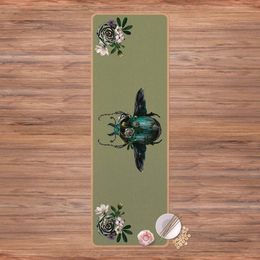 Bilderwelten Yogamatte Kork Illustration blau Blumen Sportmatte - Floraler K&auml;fer - Insekten rutschfest