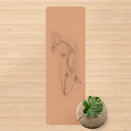 Bilderwelten Yogamatte Kork Illustration schwarz Tiere Sportmatte - Blauwal gepunktet Schwarz - Meditation rutschfest