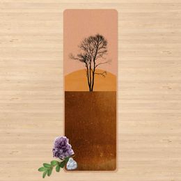 Bilderwelten Yogamatte Kork modern gold Natur Sportmatte - Goldene Sonne mit Baum - Sonnenuntergang rutschfest