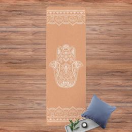 Bilderwelten Yogamatte Kork Orientalisch weiss Spirituell Sportmatte - Hamsa Das dritte Auge - Meditation rutschfest