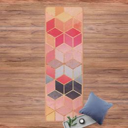 Bilderwelten Yogamatte Kork Abstrakt rosa originell Aquarell - Buntes Pastell goldene Geometrie - Geometrisch rutschfest