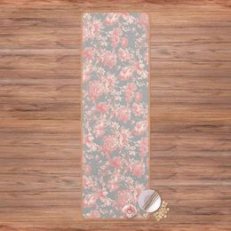 Bilderwelten Yogamatte Kork Vintage grau Blumen Sportmatte - Floraler Kupferstich Rosagrau - Retro rutschfest
