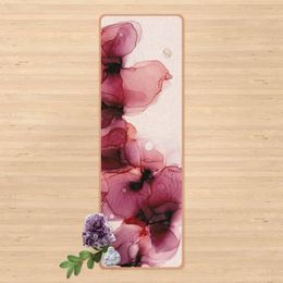 Bilderwelten Yogamatte Kork modern pink originell Aquarell - Wilde Bl&uuml;ten in Violett und Gold - Gymnastik rutschfest