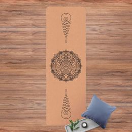 Bilderwelten Yogamatte Kork Orientalisch schwarz Tiere Sportmatte - Mandala Schildkr&ouml;te - Mandala rutschfest