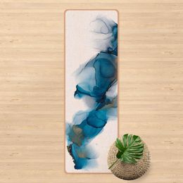 Bilderwelten Yogamatte Kork modern blau originell Aquarell - Weg des Windes Blau und Gold - Gymnastik rutschfest