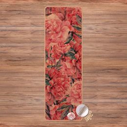 Bilderwelten Yogamatte Kork Illustration rot Blumen Aquarell - Zartes Aquarell Rote Pfingstrosen Muster - Rose rutschfest