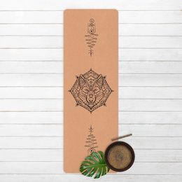 Bilderwelten Yogamatte Kork Orientalisch schwarz Tiere Sportmatte - Mandala Wolf - Mandala rutschfest