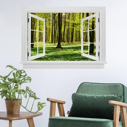 Bilderwelten Wandtattoo Wald modern 3D-Effekt Wandaufkleber - Offenes Fenster Waldwiese - B&auml;ume Wohnzimmer Schlafzimmer