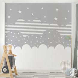 Bilderwelten Fototapete Himmel Digital Art Wandtapete grau - Wolken und Sterne - grau - Himmel Kinderzimmer Baby M&auml;dchen Jungen