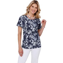 Damen Kurzarmshirt mit floralem Muster marine-ecru-bedruckt, Gr&ouml;&szlig;e 40