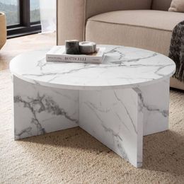 Pharao24.de Sofatisch Designercouchtisch in Wei&szlig; - Marmor Optik