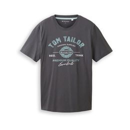 Tom Tailor T-Shirt mit Logo - Herren - Gr. L - grau/print