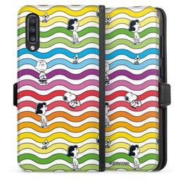 DeinDesign Galaxy A70 Handy Klapph&uuml;lle Handyh&uuml;lle aus Kunst Leder schwarz Flip Case Snoopy Muster Peanuts Sideflip mit Lasche