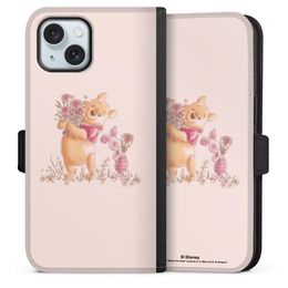 DeinDesign iPhone 15 Handy Klapph&uuml;lle Handyh&uuml;lle aus Kunst Leder schwarz Flip Case Official Licensed Product Winnie The Pooh Piglet Disney Sideflip mit Lasche