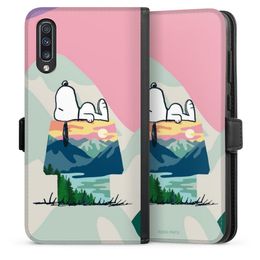 DeinDesign Galaxy A70 Handy Klapph&uuml;lle Handyh&uuml;lle aus Kunst Leder schwarz Flip Case Official Licensed Product Peanuts Snoopy Sideflip mit Lasche