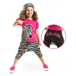 Denokids 3tlg. Outfit "Zebra" in Pink/ Schwarz/ Wei&szlig; - 70% | Gr&ouml;&szlig;e 122 | Kinder-oberteile