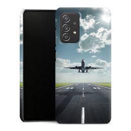 DeinDesign Galaxy A52s 5G Handy Premium Case Smartphone Handyh&uuml;lle Schutzh&uuml;lle gl&auml;nzend Airplane Wanderlust Urlaub Premium Case
