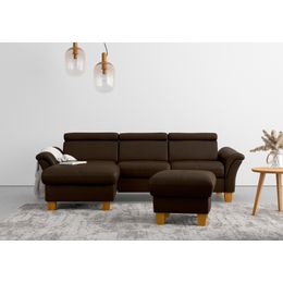 Ecksofa Home Affaire, B:258cm H:84cm T:169cm, braun, 100% Polyester, Wohnzimmer, Sofas, "Lindgren L-Form", wahlweise mit Bett mit klappbaren Rollen,