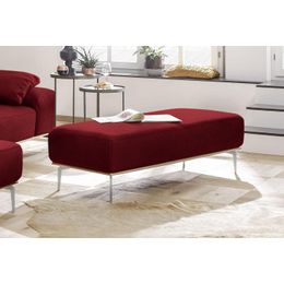 Polsterhocker W.Schillig, B:150cm H:46cm T:60cm, rot, Flachgewebe W82 Q2 (74% Polyacryl, 26% Polyester), Hocker, mit elegantem Holzsockel, F&uuml;&szlig;e in