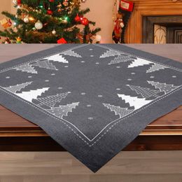 Mitteldecke, B:85cm L:85cm, grau, Delindo Lifestyle, Polyester, Tischdecken, "Tannenbaum", Glattes Gewebe, bestickt