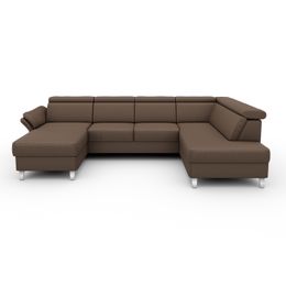Sit & More Wohnlandschaft SIT & MORE, B:317cm H:84cm T:93cm, braun, Sofas, "Vincenzo U-Form", inklusive Kopfteilverstellung, wahlweise mit Bettfunktion,
