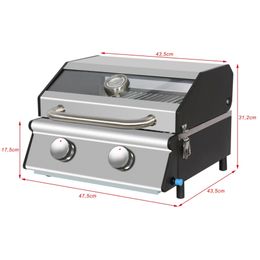 Gasgrill El Fuego, B:47,5cm H:31,3cm T:43,2cmsilber, Garten, Grills, "Jesolo", 6 kW (2 Brenner je 3 kW), mit Piezoz&uuml;ndung